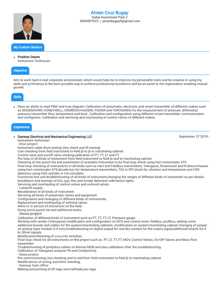 Instrument Technician Resume | PDF
