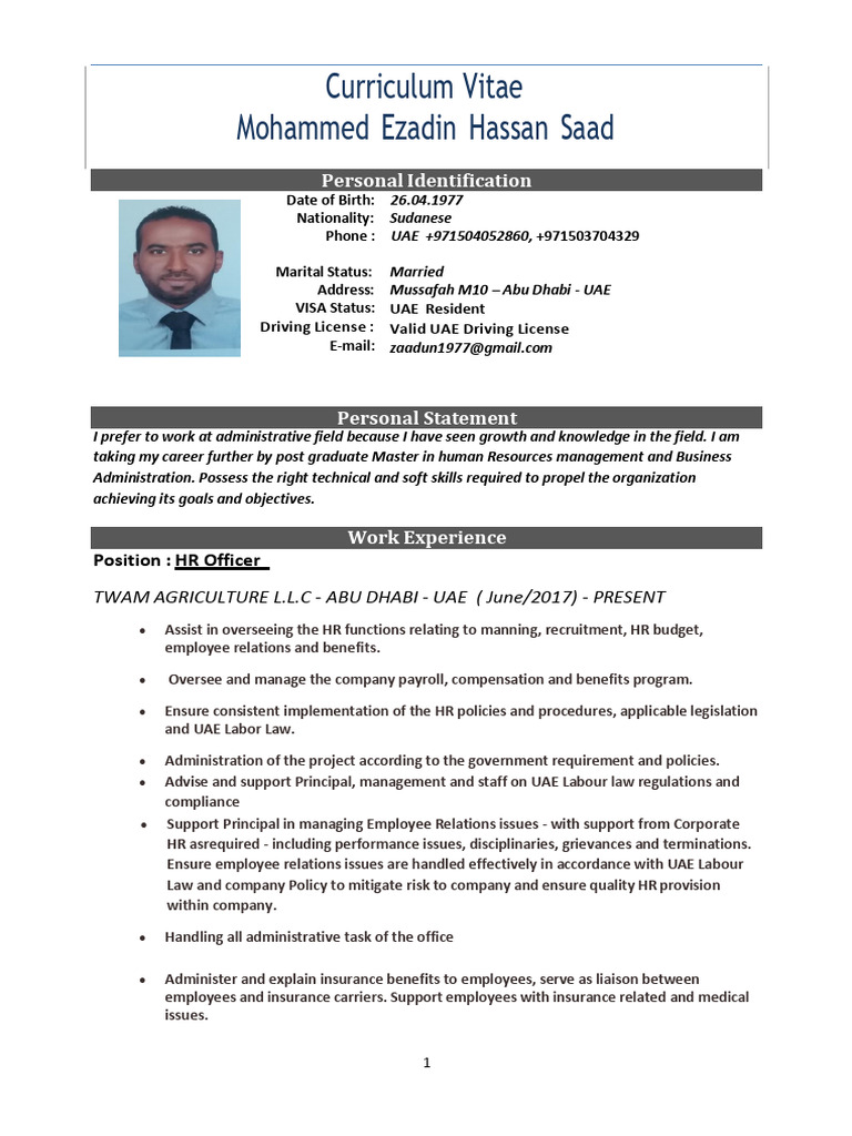 HR Officer Curriculum Vitae - Mohammed Saad | PDF