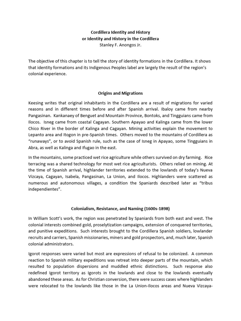 Cordillera Identity Through History | PDF