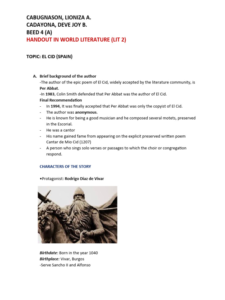 El Cid: Epic Poem Overview and Analysis | PDF