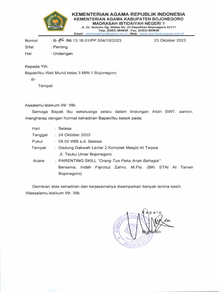 Undangan Parenting Kelas 3 | PDF