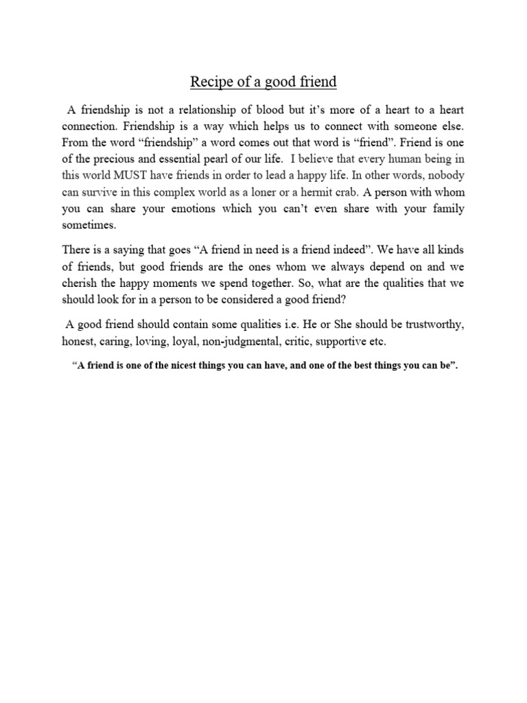 Recipe of A Good Friend | PDF