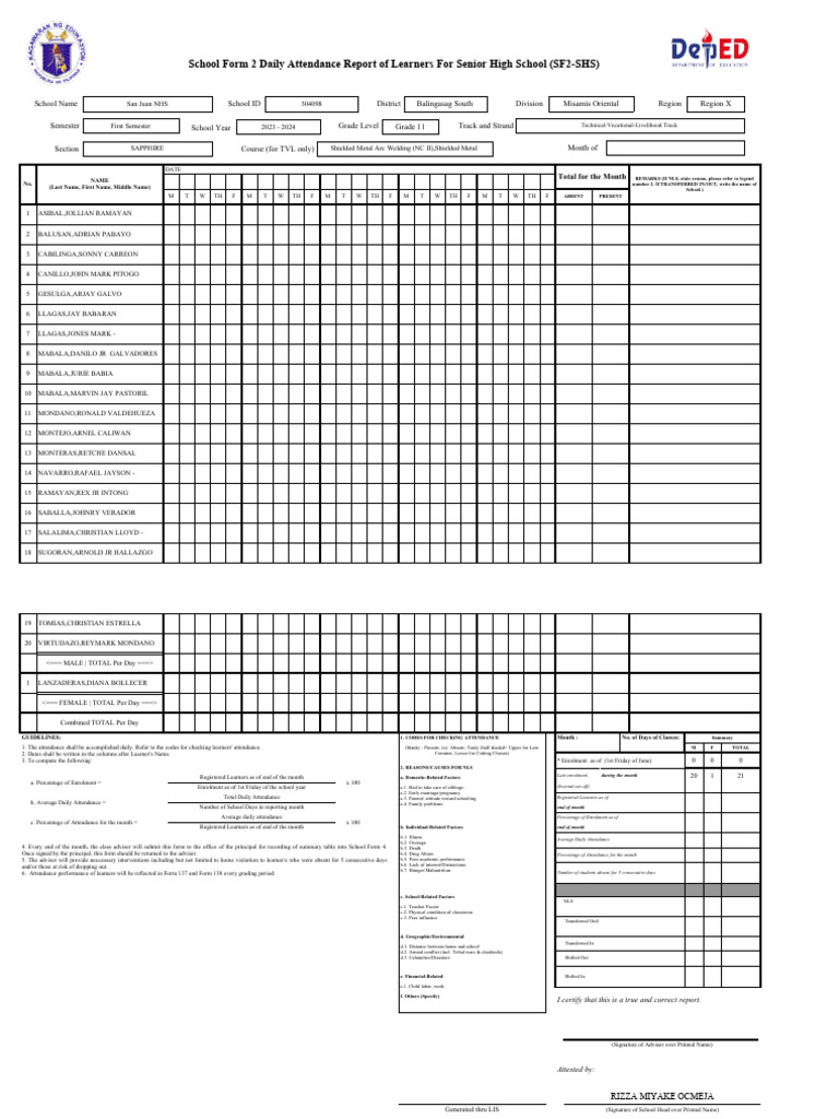 School Form 2 (SF 2) | PDF