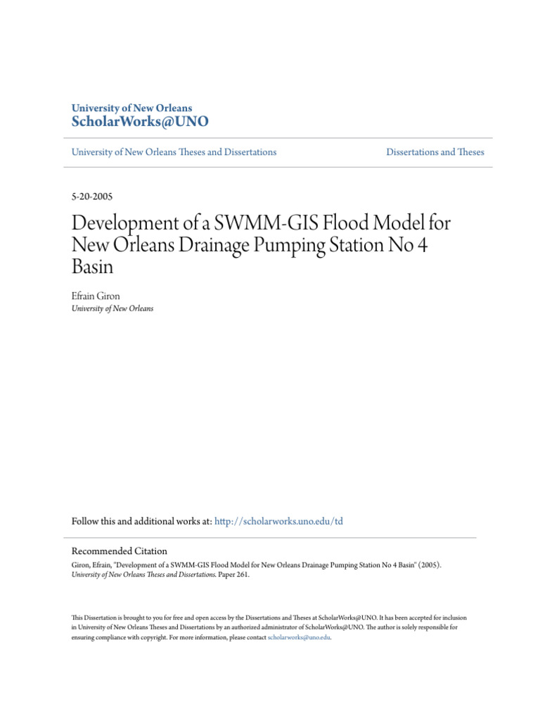 Development Of A Swmm Gis Flood Model For New Orleans Drainage Pu Pdf Geographic Information