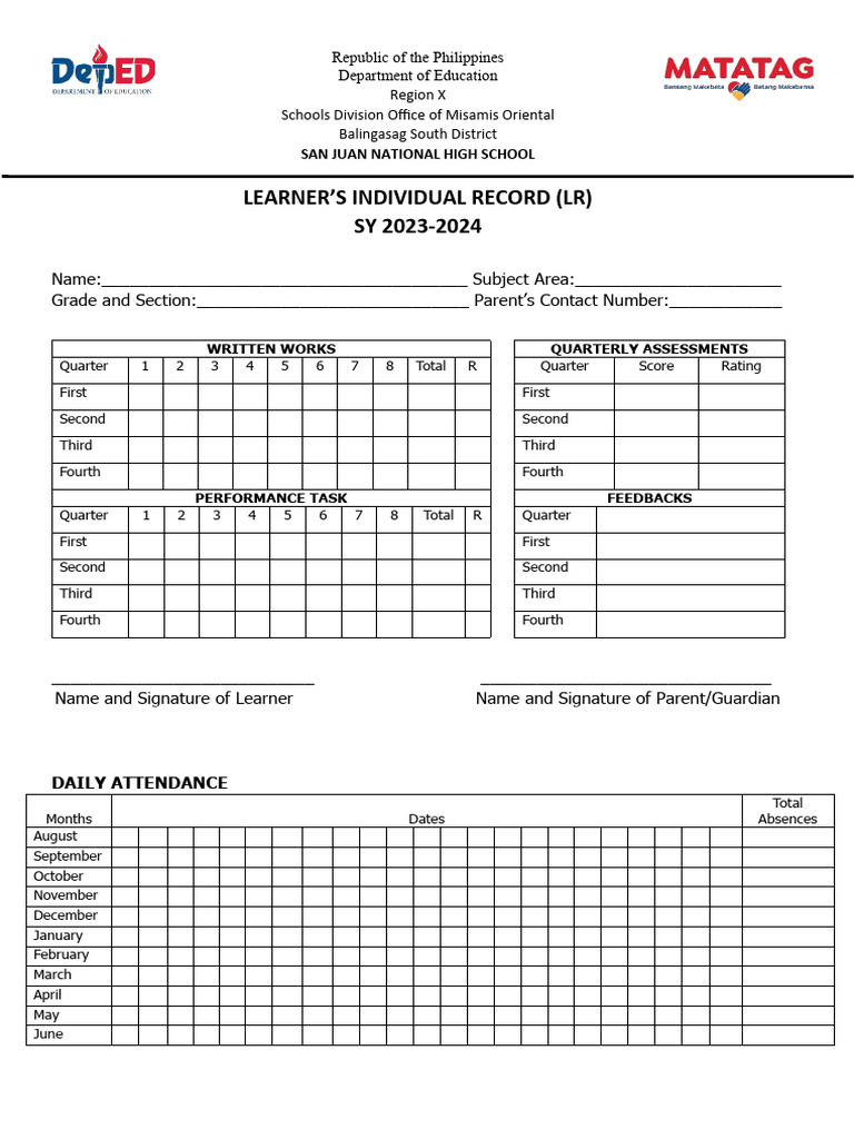 Individual Learner's Record | PDF