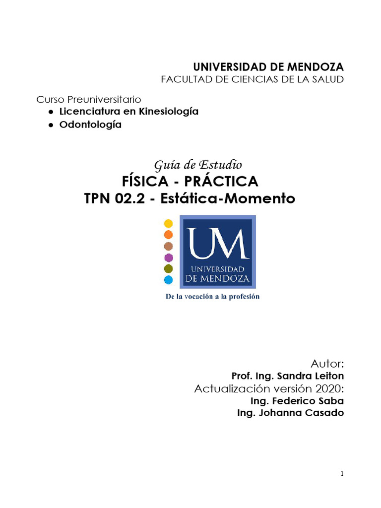 Unidad 2.2 - Fisica 2020 - TP02.2 - Estatica Momento - Practico 2 | PDF