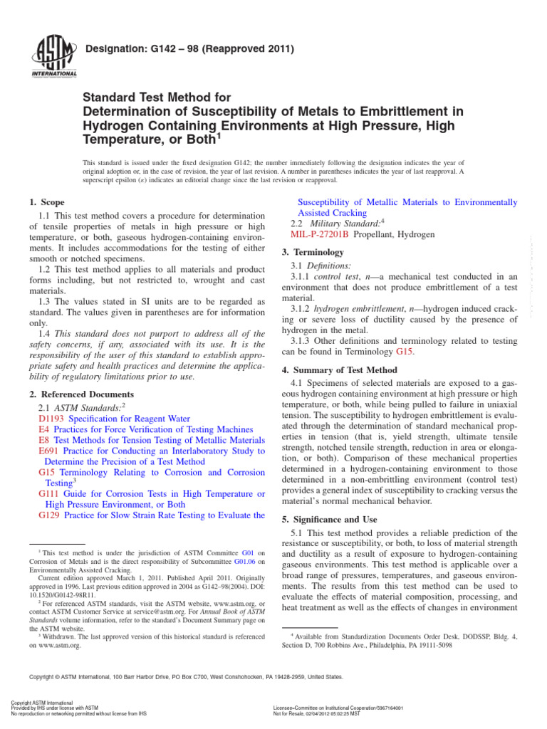 ASTM G142 - 98 (Reapproved 2011) | PDF