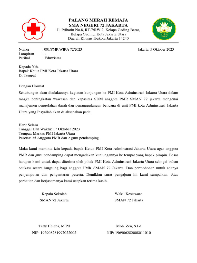 Surat Kunjungan Ke PMI - PDF 1 | PDF