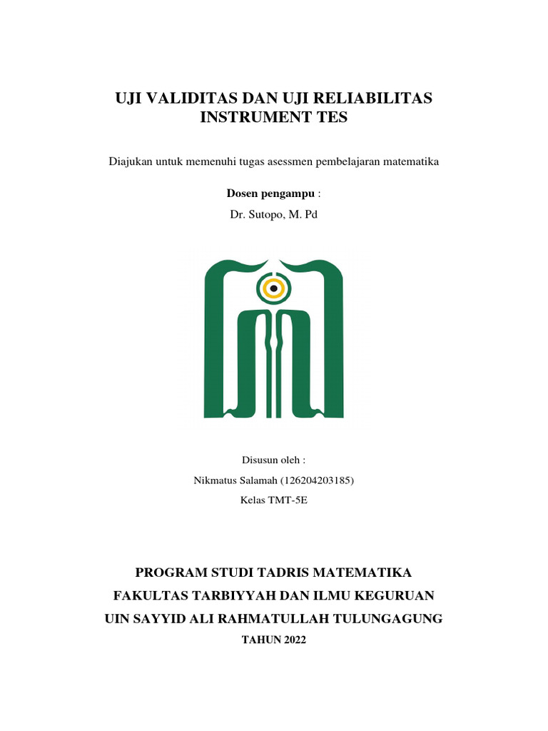 Uji Validitas Dan Uji Reliabilitas Instrument Tes | PDF