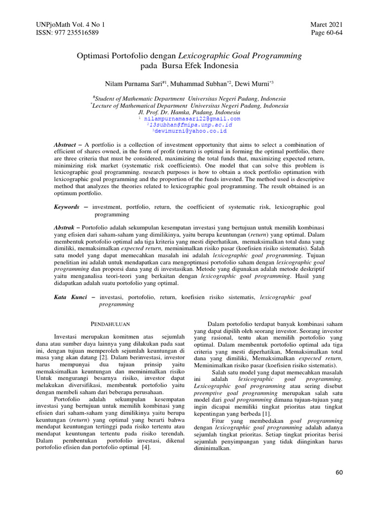 Optimasi Portofolio Metode Algoritma Genetika | PDF