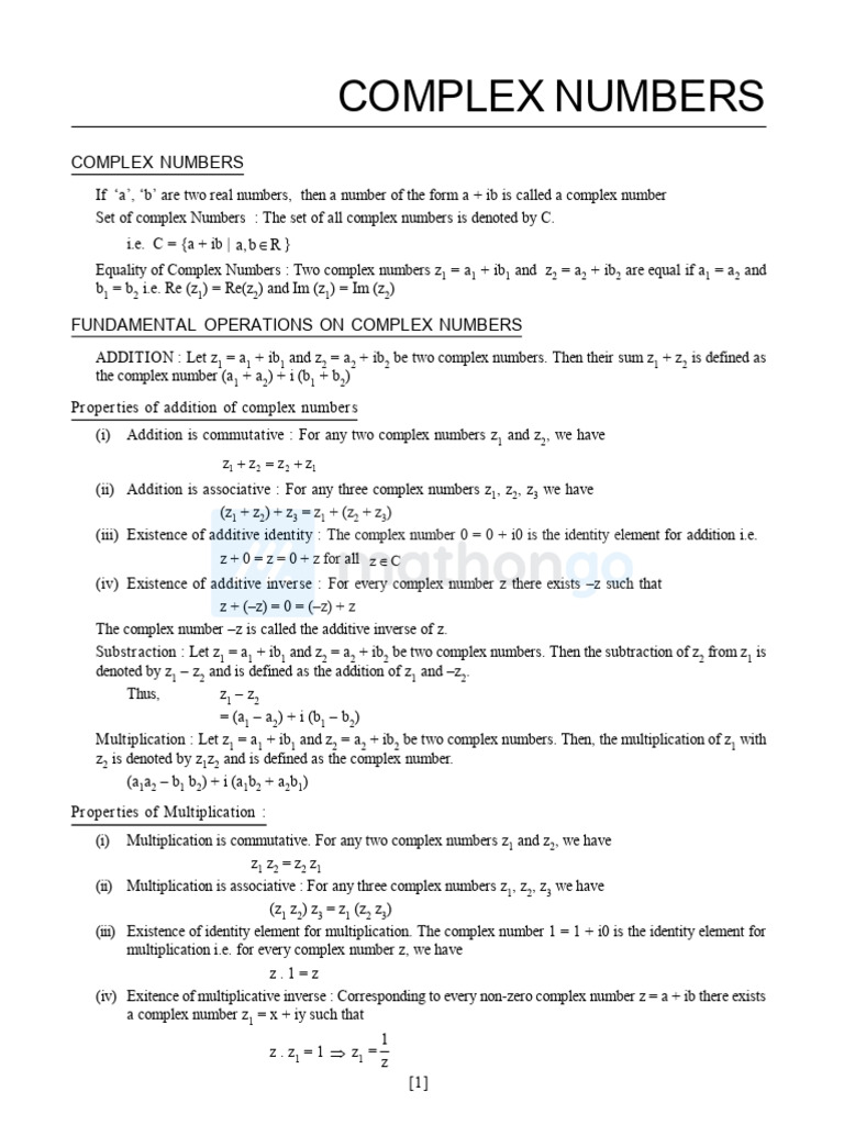 Complex Numbers - Formula Sheet - MathonGo | PDF