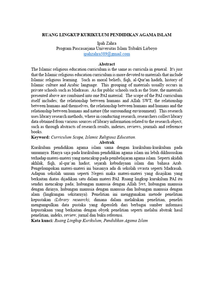 Ruang Lingkup Kurikulum Pendidikan Agama Islam - Pasca | PDF