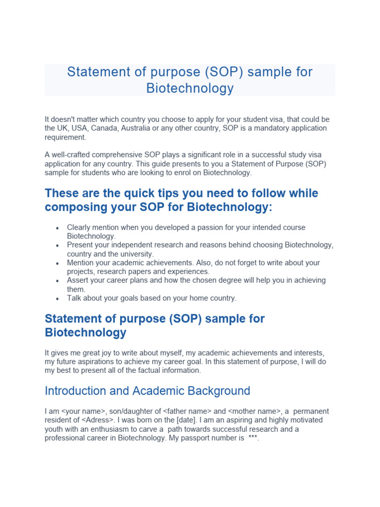 Statement of Purpose | PDF | Biotechnology | Monoclonal Antibody
