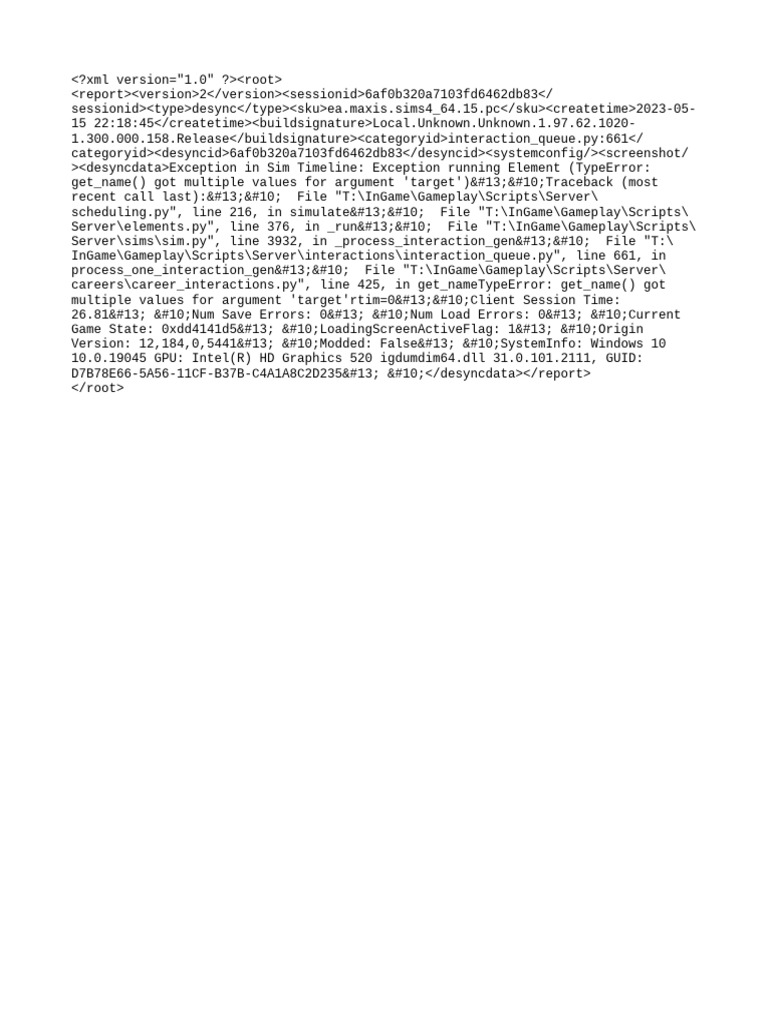 Sims 4 Desync Error Report | PDF
