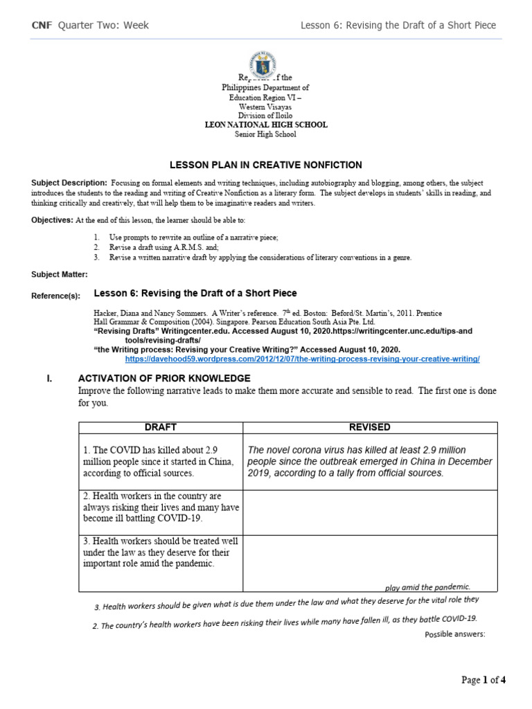 Revising Short Creative Nonfiction Drafts | PDF