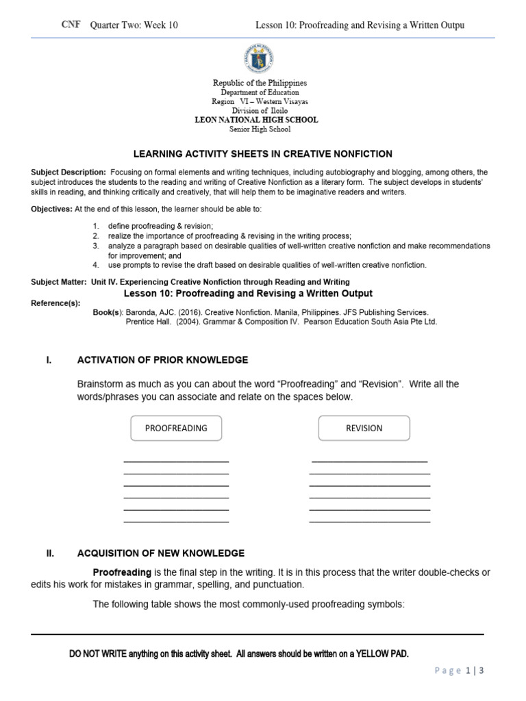 Creative Nonfiction Proofreading & Revision Guide | PDF