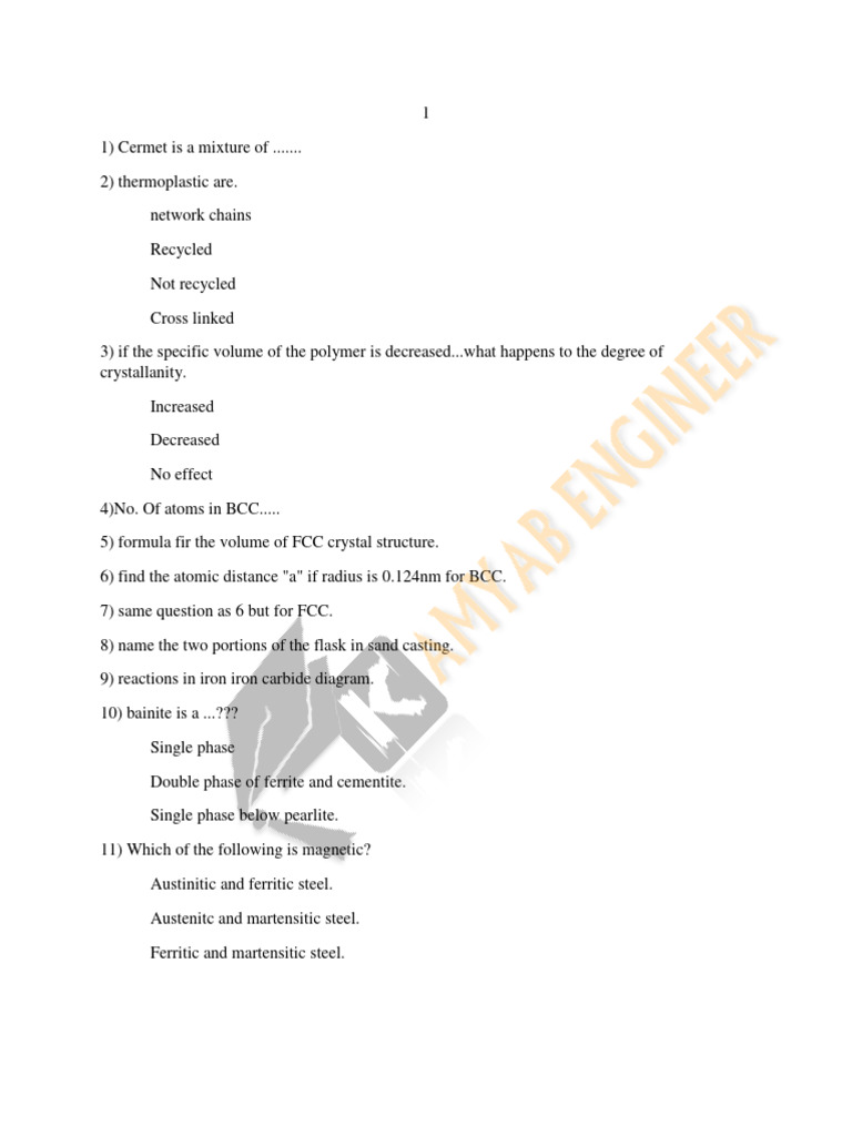 Materials Science Concepts and Questions | PDF | Steel | Materials