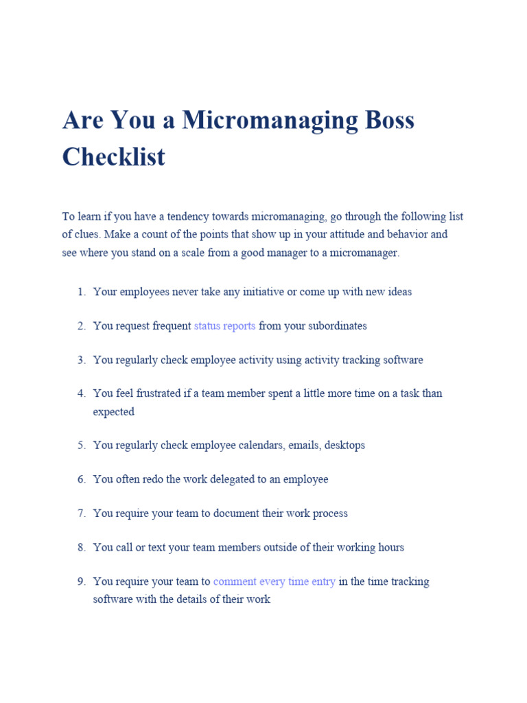 Micromanaging Boss Checklist | PDF