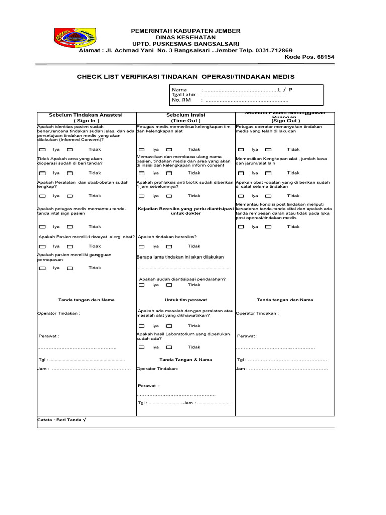 Check List Verifikasi Operasi | PDF