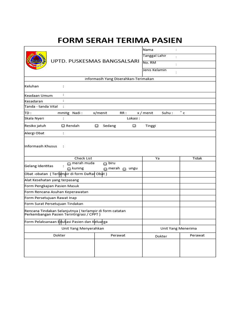 Form Serah Terima Pasien | PDF