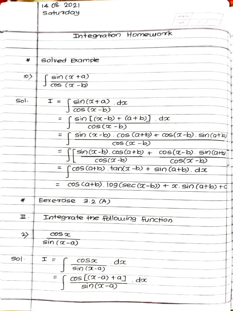 14th Aug Integration HW | PDF
