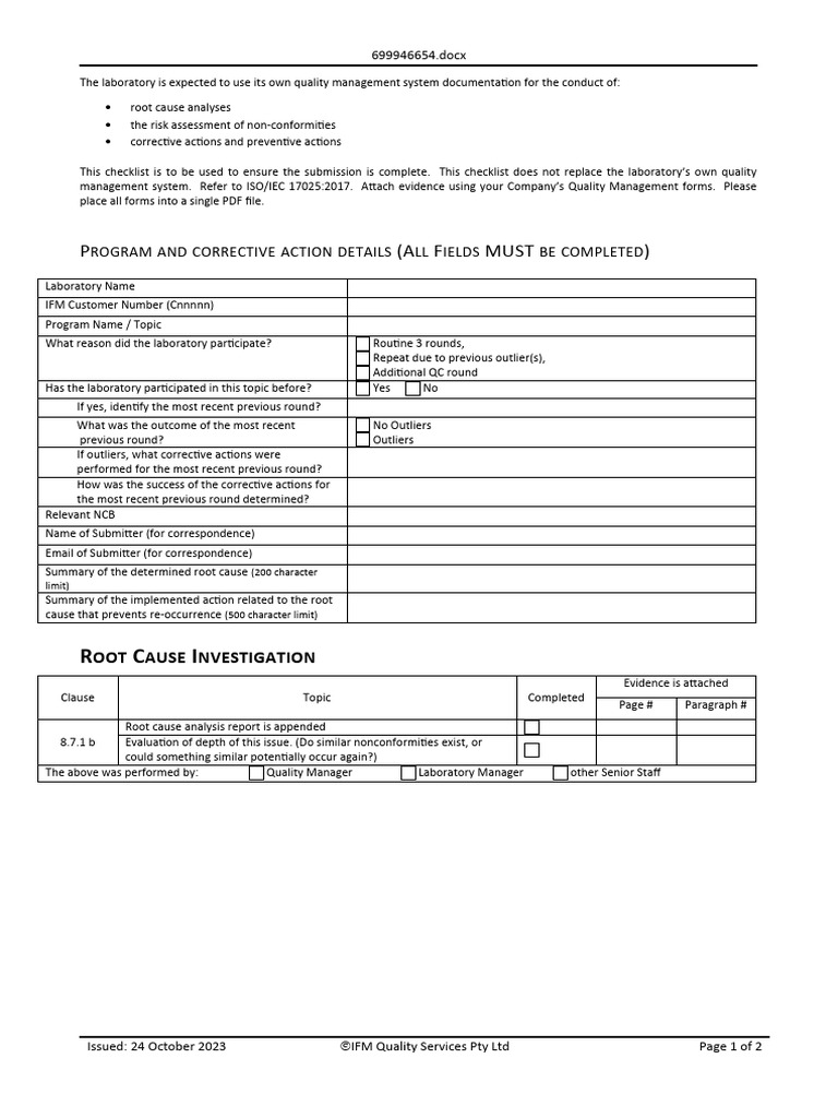 QMT813 Corrective Action Checklist | PDF