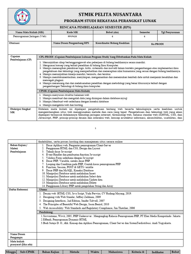 RPS Pemrograman Jaringan Web STMIK | PDF
