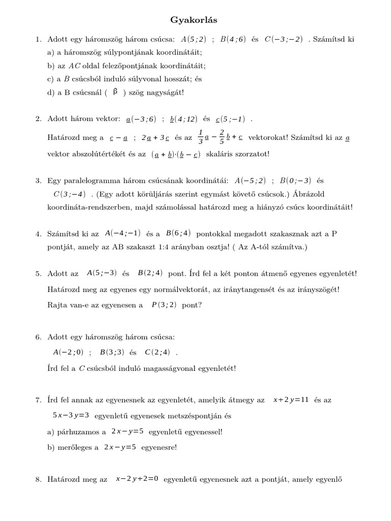 Koord Geo Gyakorló Feladatok | PDF