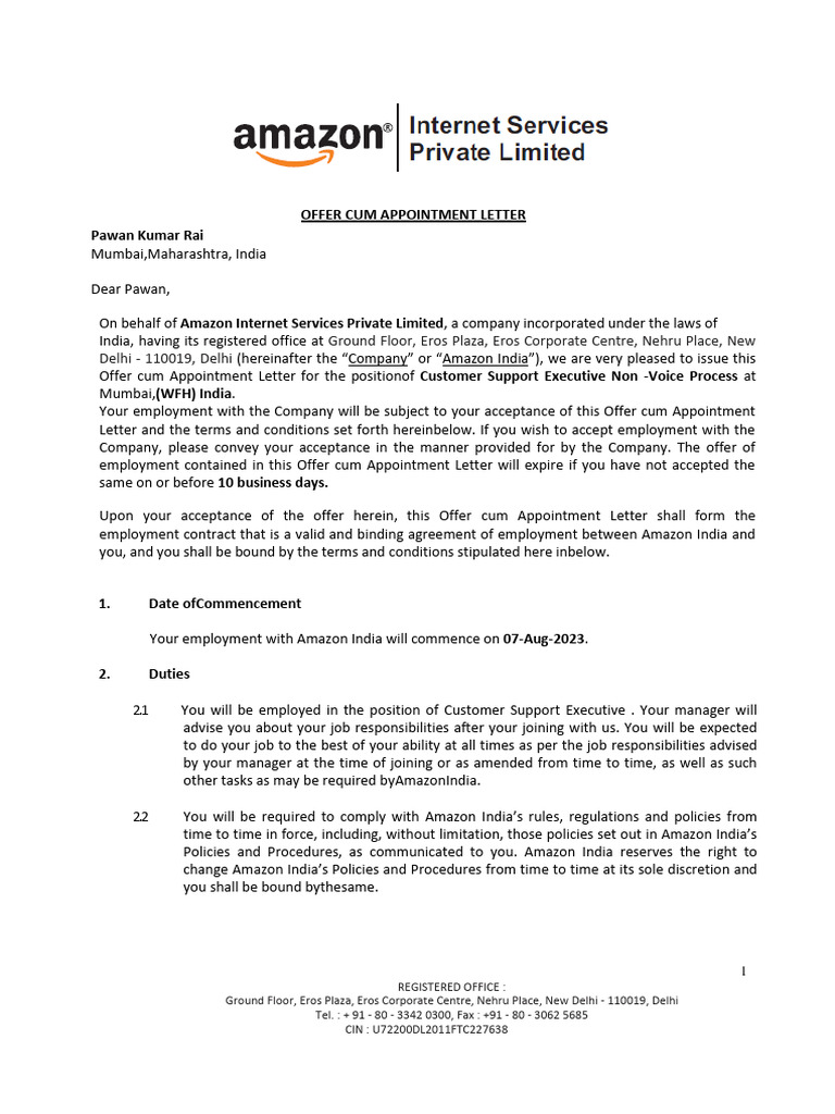 Pawan Kumar Offer Letter | PDF | Legal Remedy | Private Law