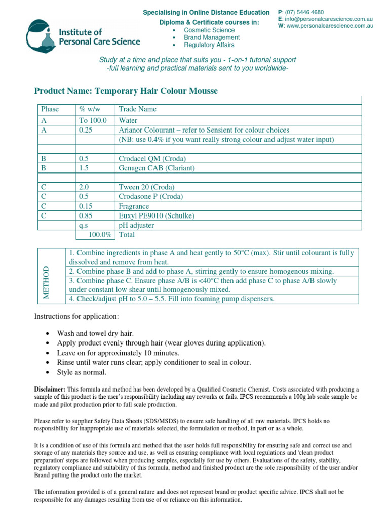 Temporary Hair Colour Mousse | PDF