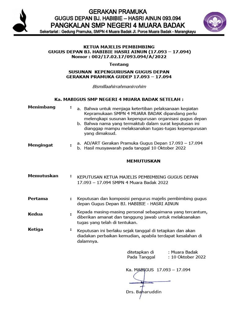 SK Pengurus Gudep | PDF