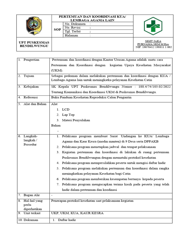 22-809 - Sop Pertemuan Dan Koordinasi Kua Lembaga Agama Lain | PDF
