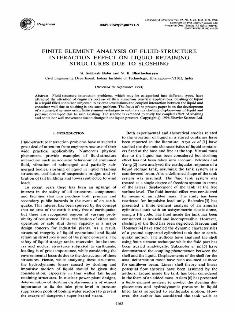 1996 Finite Element Analysis Of Fluid Structure Interaction Effect On Liquid Retaining