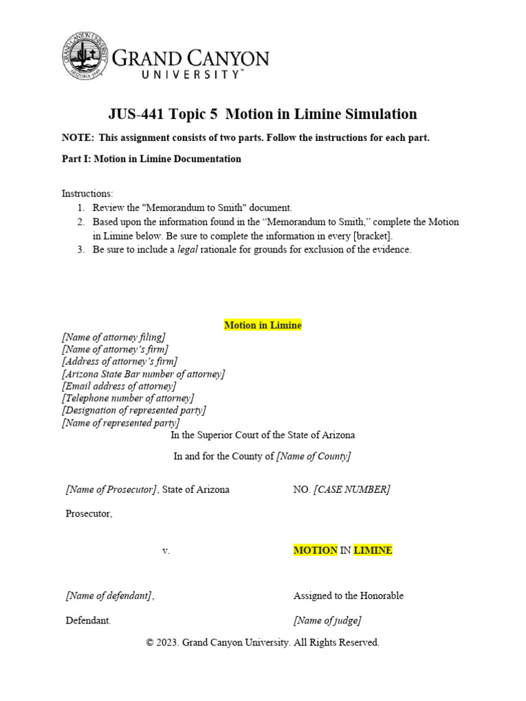 Motion in Limine Simulation Guide | PDF