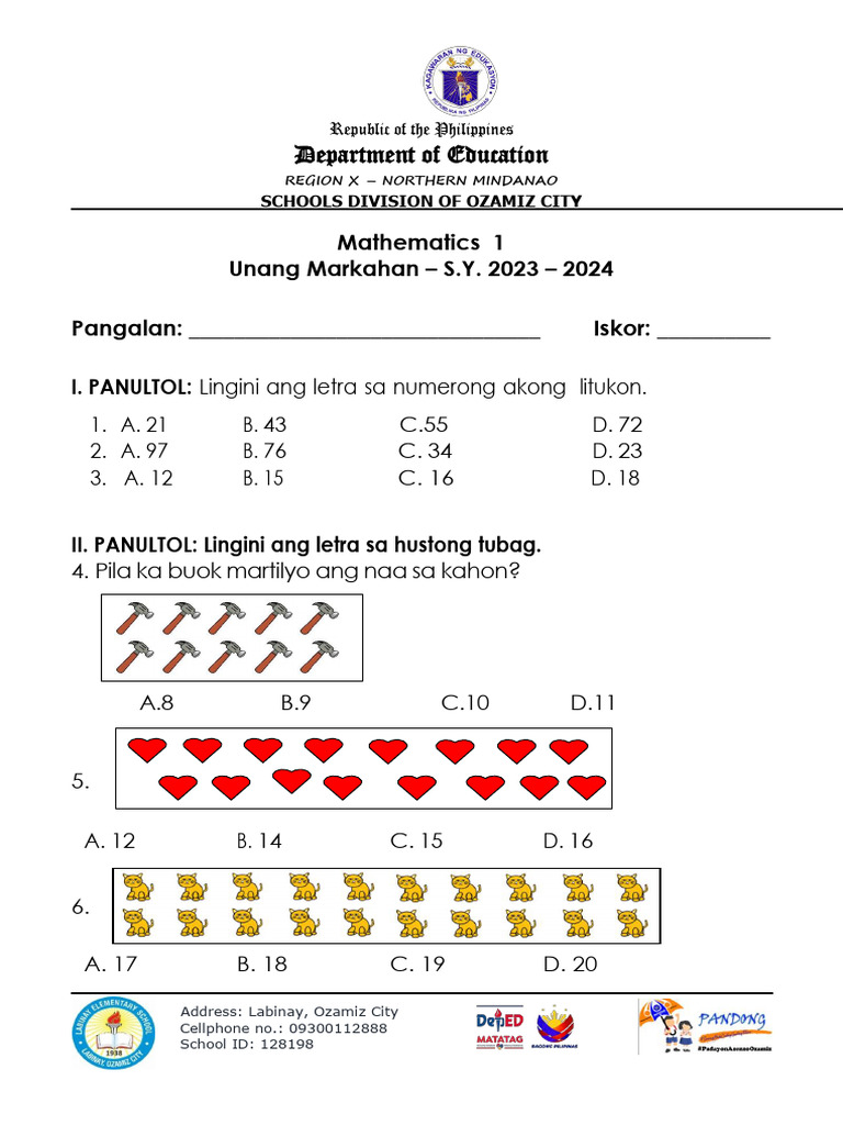 Q1 - Math - Exams | PDF