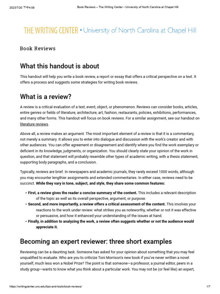 Book Reviews - The Writing Center - University of North Carolina at ...
