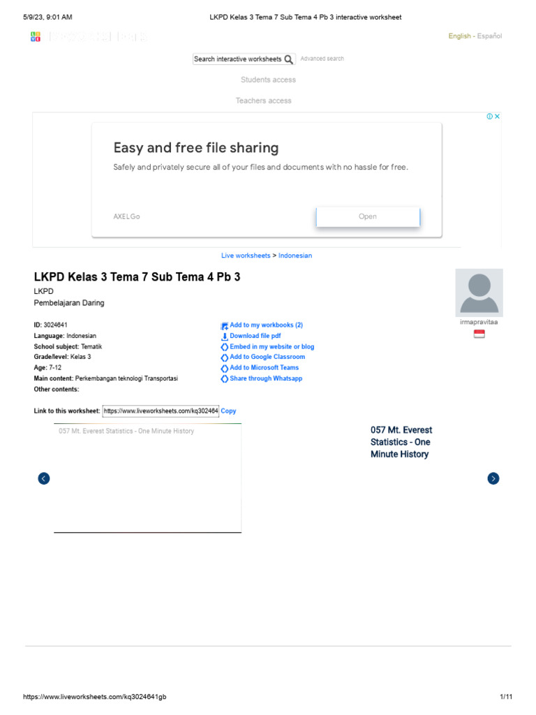 LKPD Kelas 3 Tema 7 Sub Tema 4 PB 3 Interactive Worksheet | Download Free PDF | Worksheet | Software