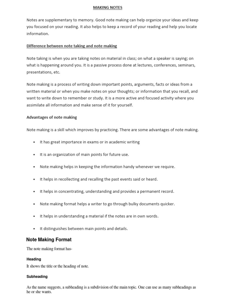 Note Making | PDF