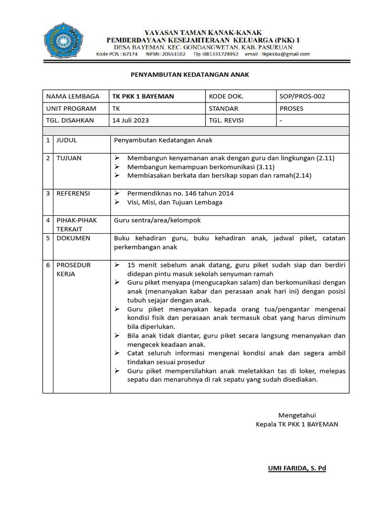 Sop TK PKK 1 Print | PDF
