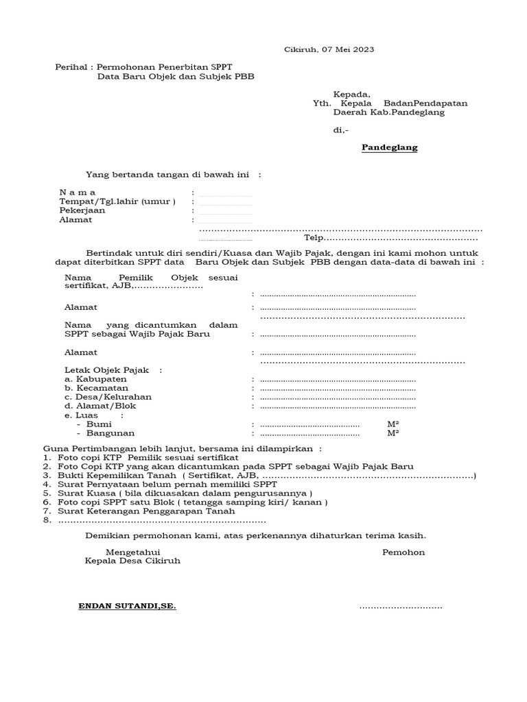 Permohonan SPPT PBB Baru Pandeglang | PDF