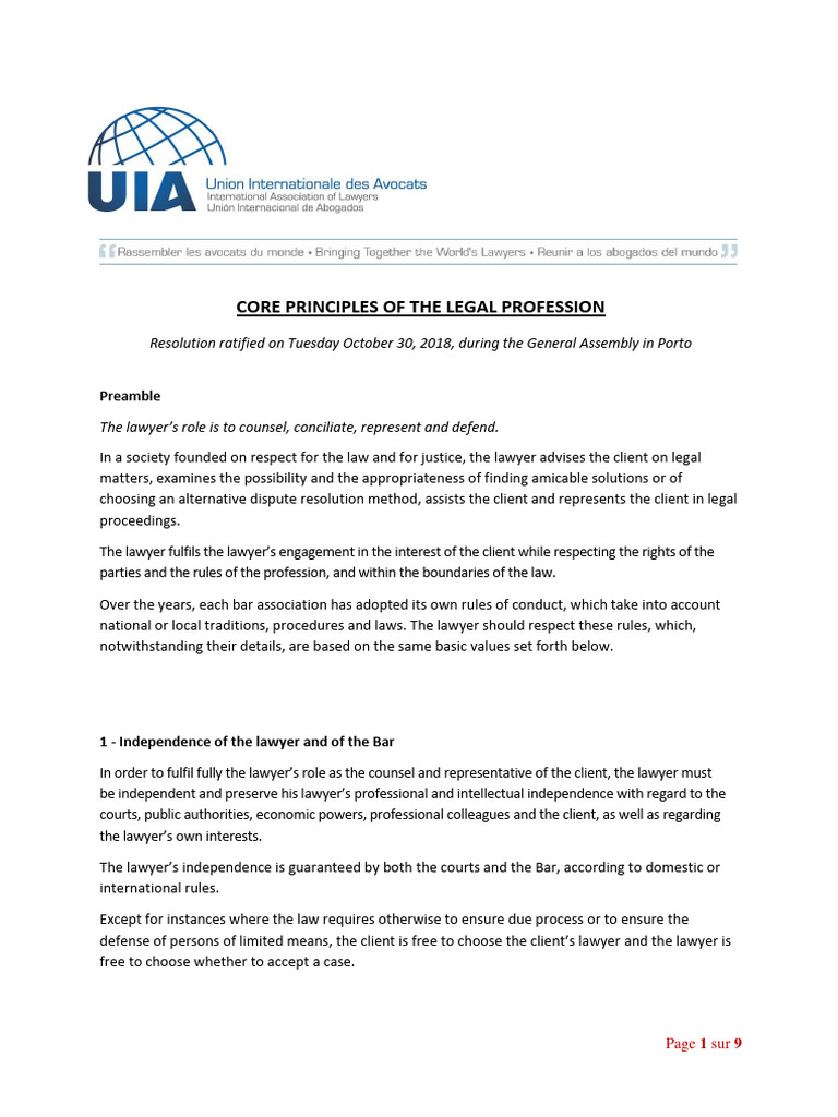 Core Principles of Legal Profession | PDF | Lawyer | Conflict Of Interest