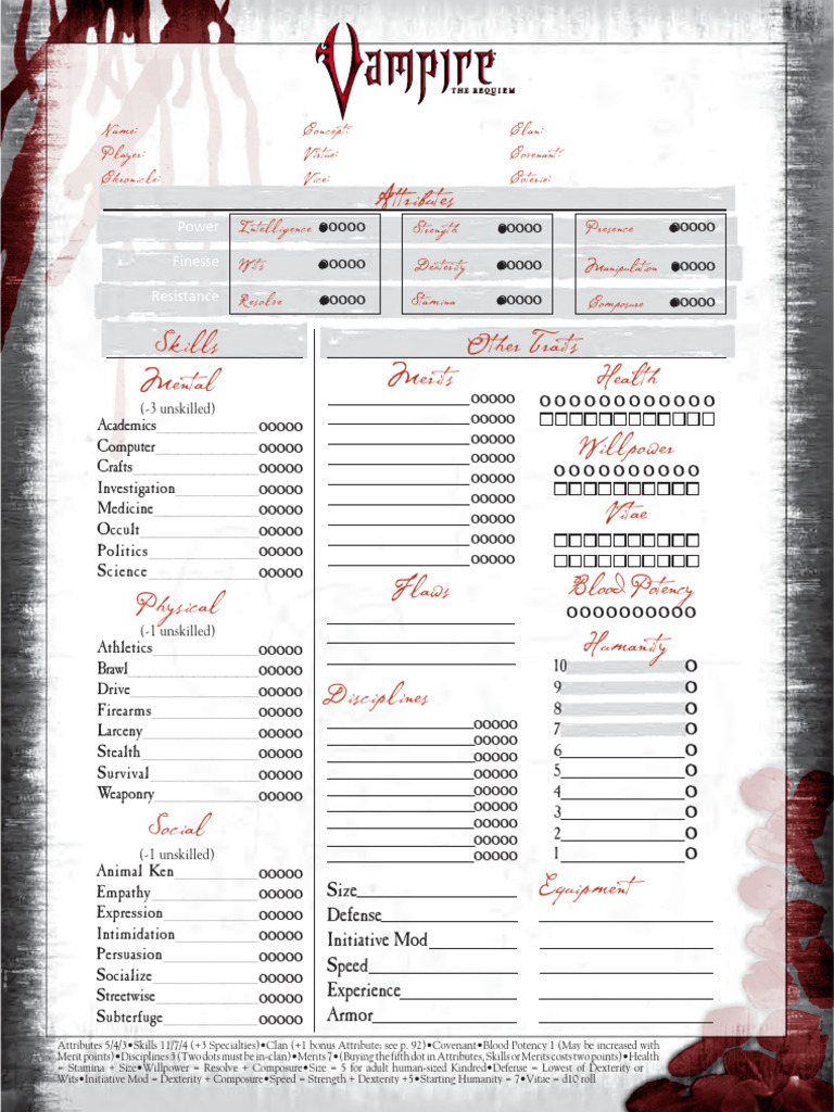 Character Sheet - Vampire The Requiem | PDF