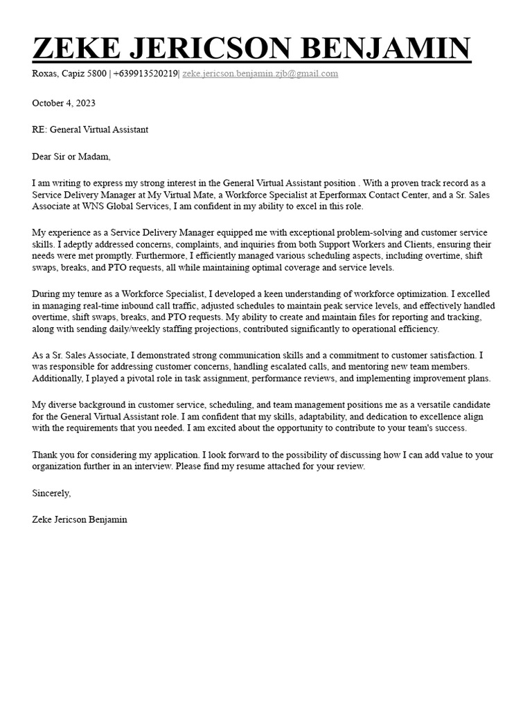 Cover Letter (CSR) | PDF