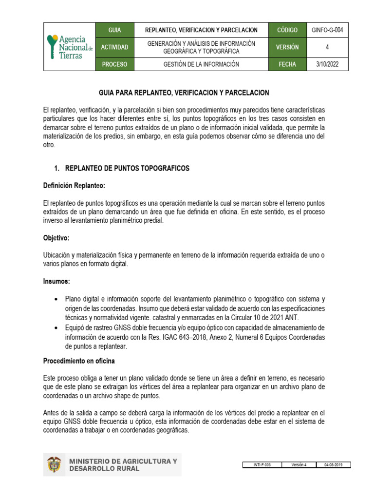 Ginfo G 004 Replanteo Verificacion y Parcelacion V4 | PDF