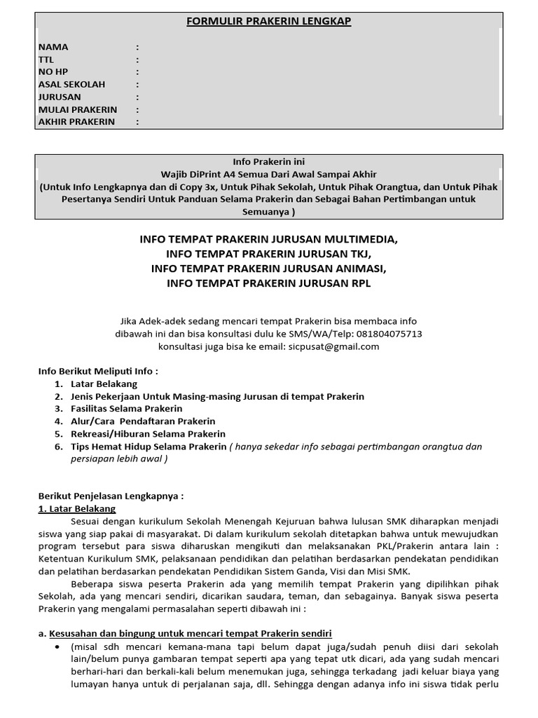 Formulir Prakerin Lengkap | PDF