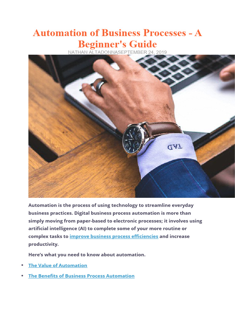 Automation of Business Processes | PDF | Automation | Analytics