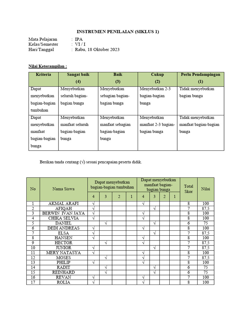 Instrumen Penilaian Keterampilan | PDF