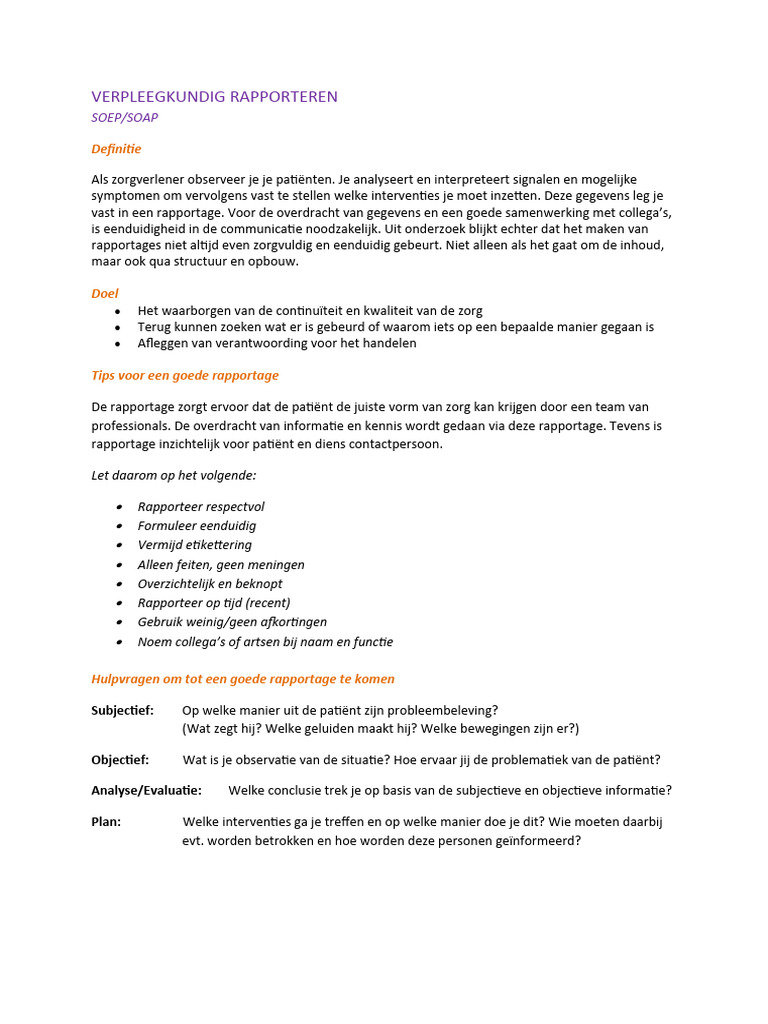 Rapportage Voor Verpleegkundigen | PDF