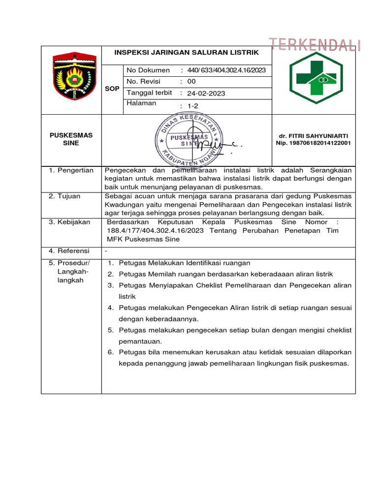 Sop Pengecekan Jaringan Saluran Listrik | PDF