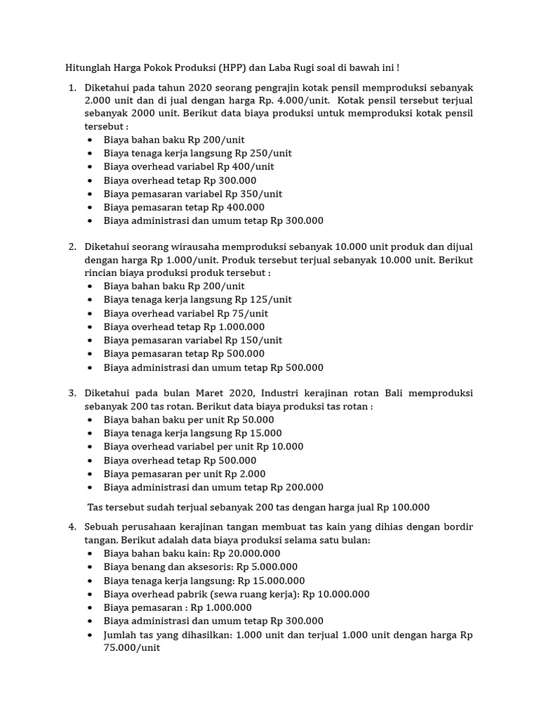Soal Hitung HPP Metode Full Costing | PDF